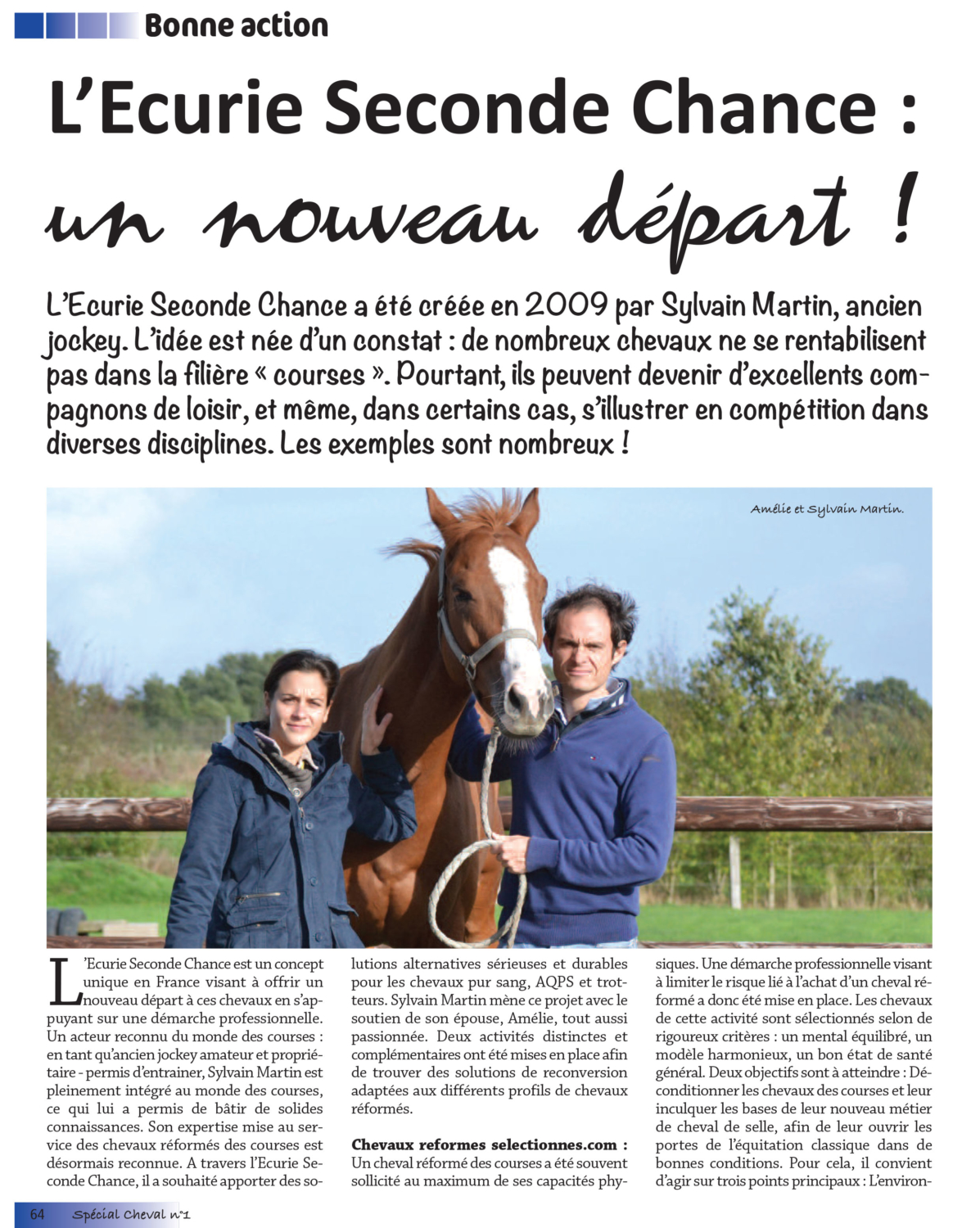 Un bel article dans le nouveau magazine Spécial Cheval - Ecurie Seconde Chance